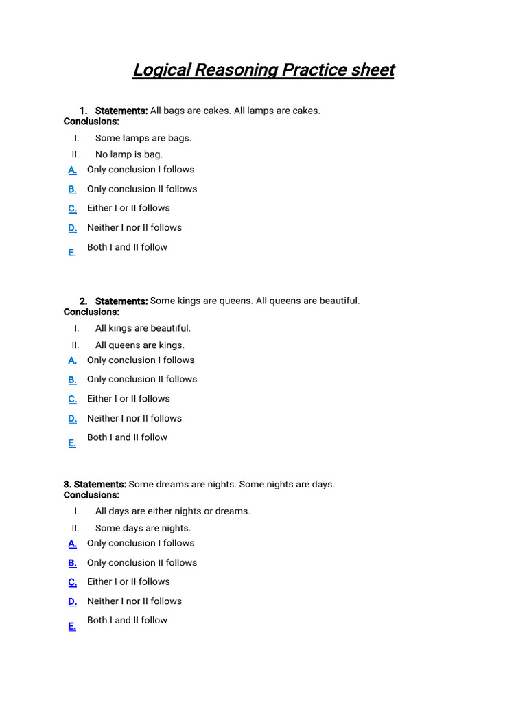 LR Practice Sheet 1 | PDF