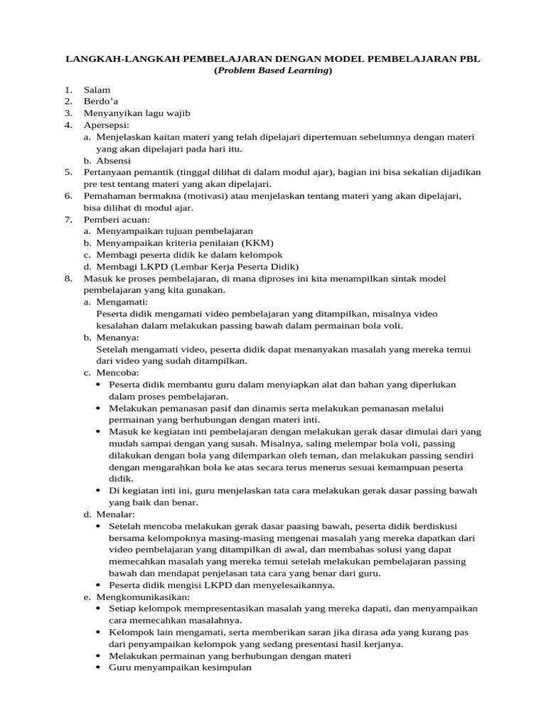 Langkah-Langkah Pembelajaran PBL | PDF