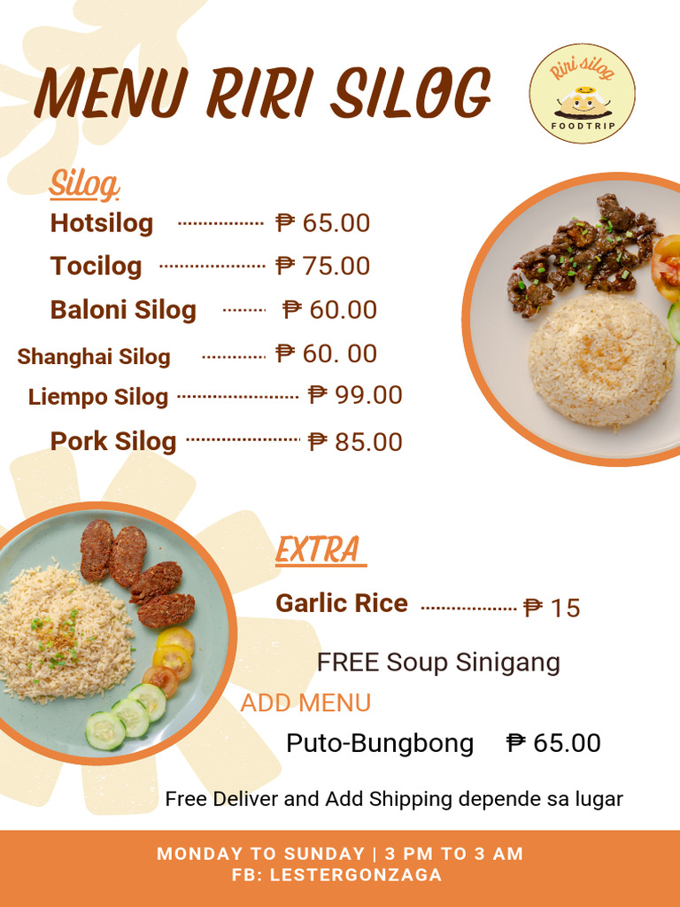 Brown, Light Yellow and Orange Photo Silog Pinoy Food Menu PDF | PDF ...