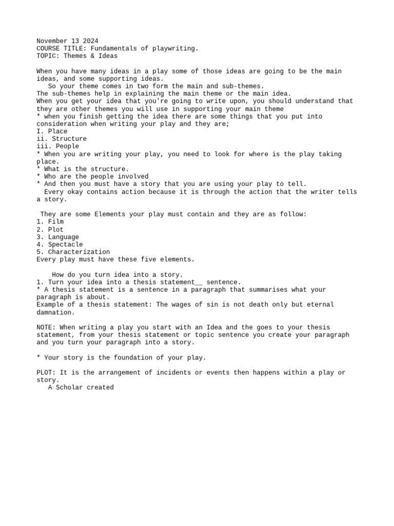 Fundamentals of Playwriting | PDF