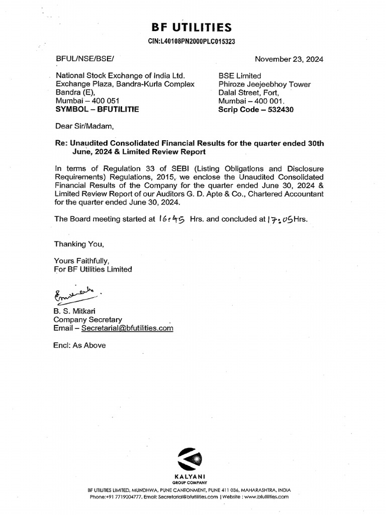 BF Utilities: Symbol - Bfutilitie | PDF | Expense | Income Statement