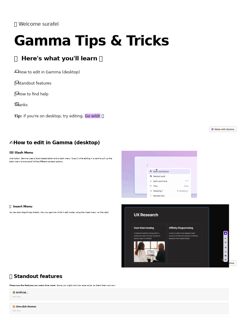 Gamma Editing Tips and Features Guide | PDF | Artificial Intelligence | Intelligence (AI ...