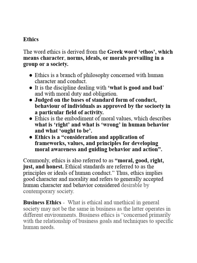 Business Ethics and Corporate Gov, Unit 1, MHRM 4th Sem | PDF ...