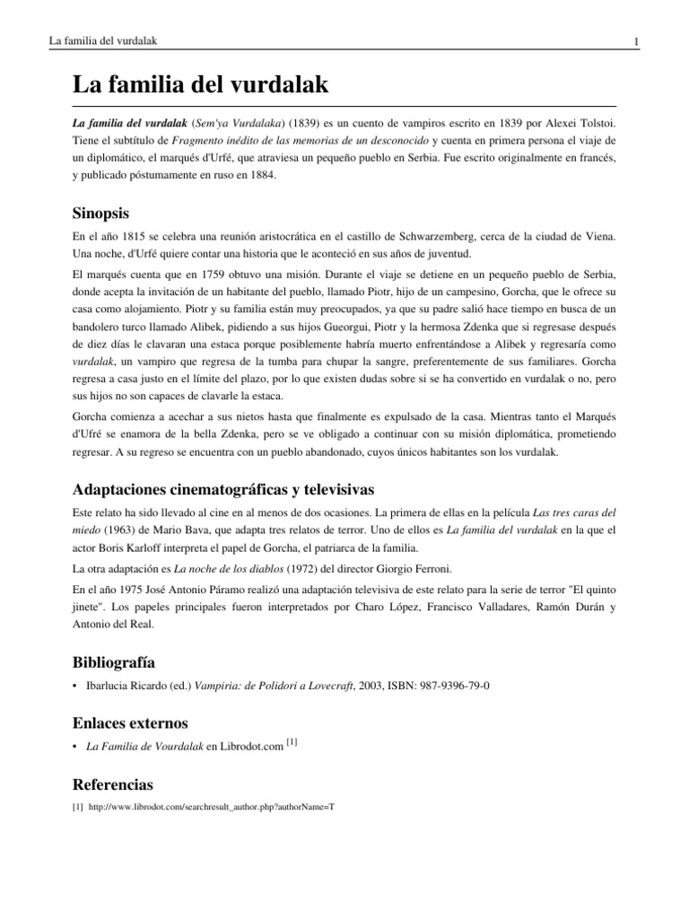 Cuento de Vampiros: La Familia Vurdalak | PDF | Ficción de terror ...