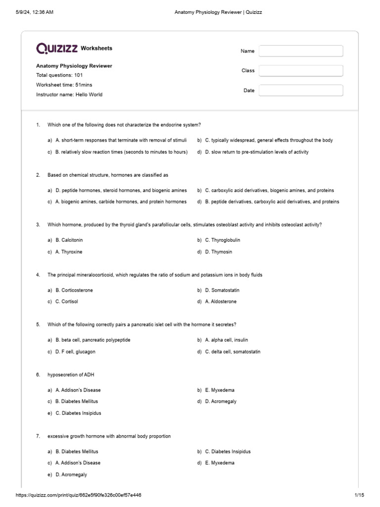 Anatomy Physiology Review Worksheets | PDF | Diastole | Atrium (Heart)