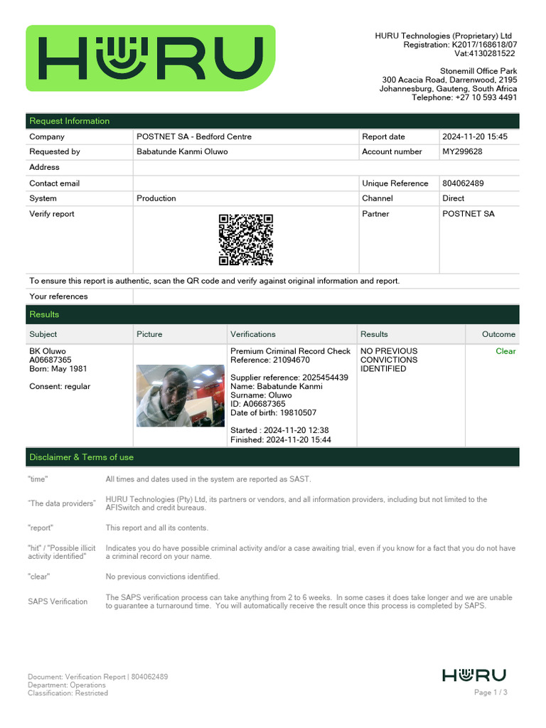 Candidate Verification Report 2024-11-20 11152264 | PDF | Authentication | Criminal Record