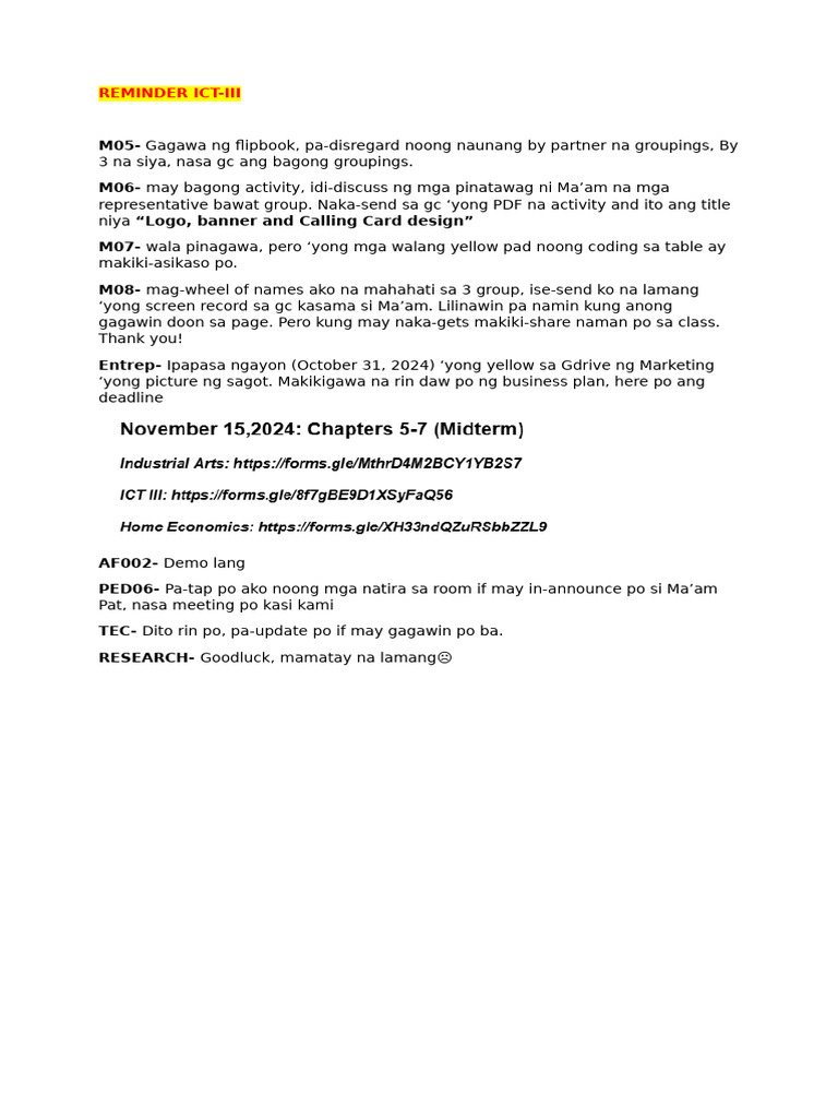 Reminder Ict-Iii | PDF