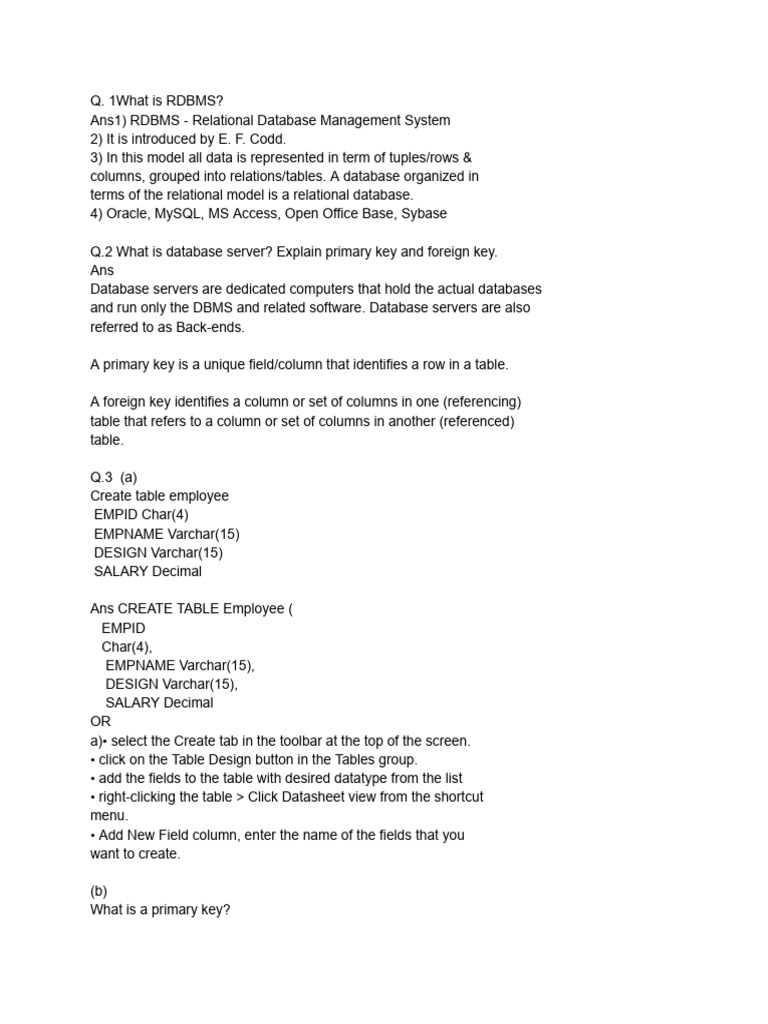 Important Question of Ch-10 | PDF | Relational Database | Databases