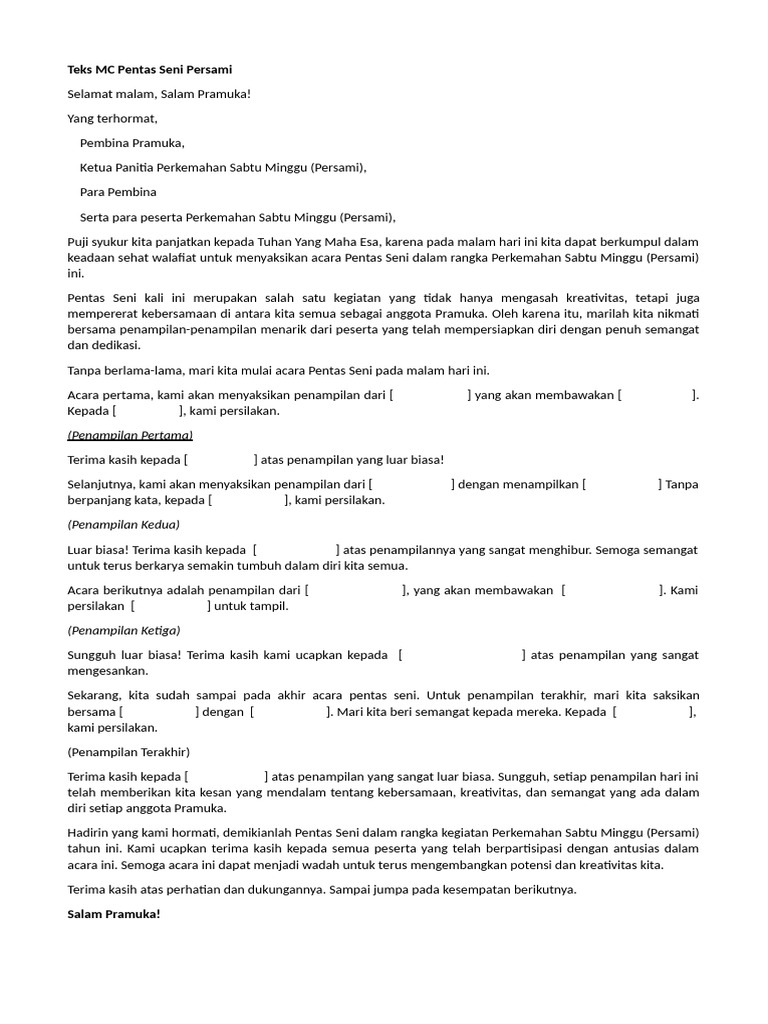 Teks MC Pentas Seni Persami | PDF