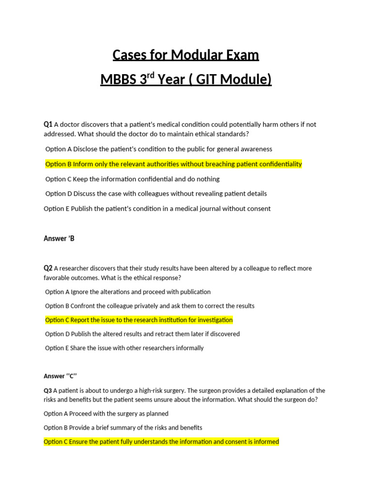 Cases For Modular Exam 3rd Year | PDF | Pain | Informed Consent