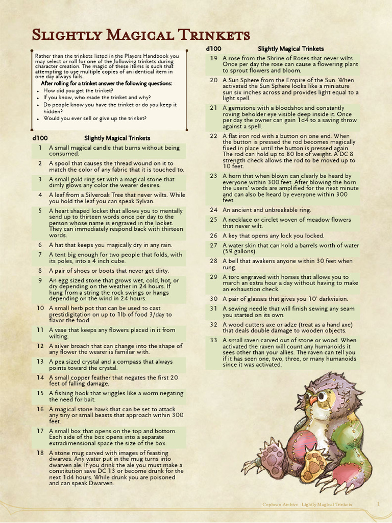 Cephean Archive - Slightly Magical Trinkets | PDF | Dwarf (Dungeons ...