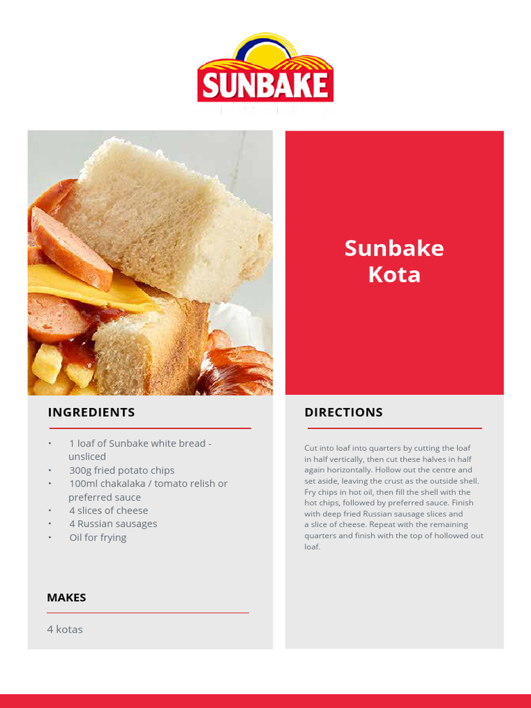 Sunbake Kota Recipe with Chips | PDF