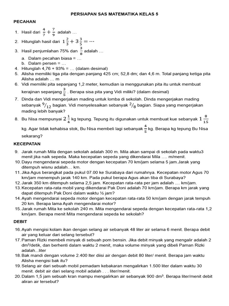 Persiapan Sas Matematika Kelas 5 | PDF