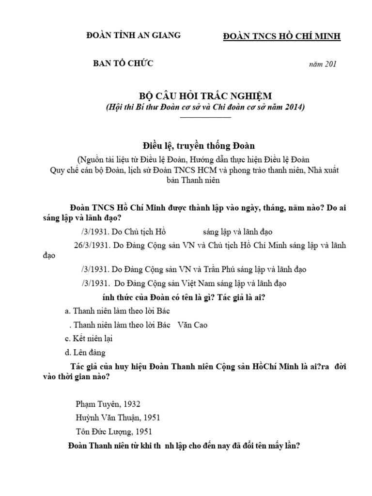 Bo Cau Hoi Trac Nghiem Hoi Thi (Khong Dap An) | PDF