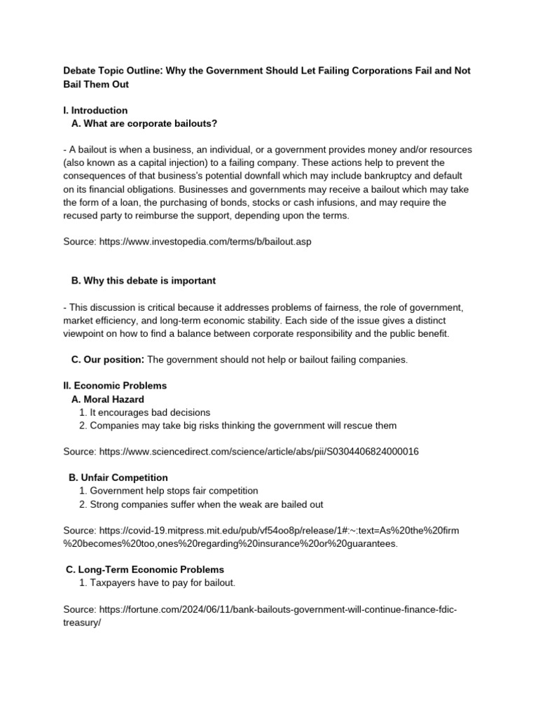 Debate Topic Outline | PDF | Bailout | Economies