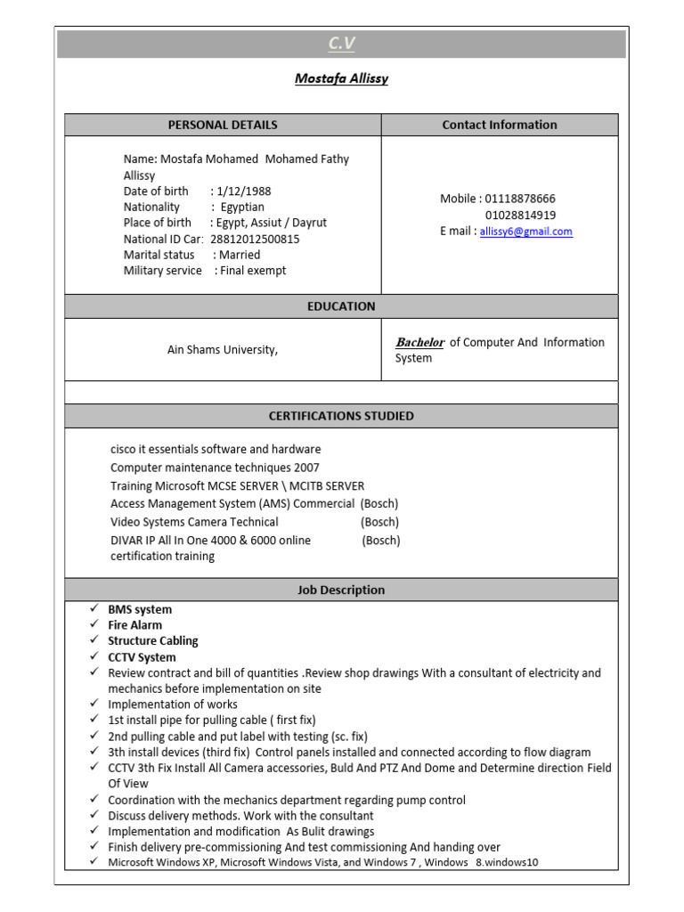 CV Mostafa Ellisy | PDF | Computer Network | Microsoft
