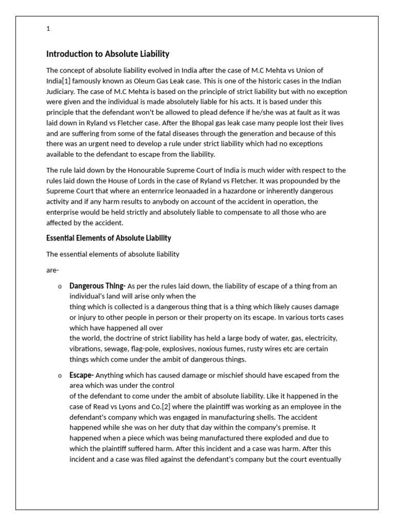 Introduction To Absolute Liability | PDF | Legal Liability | Strict ...