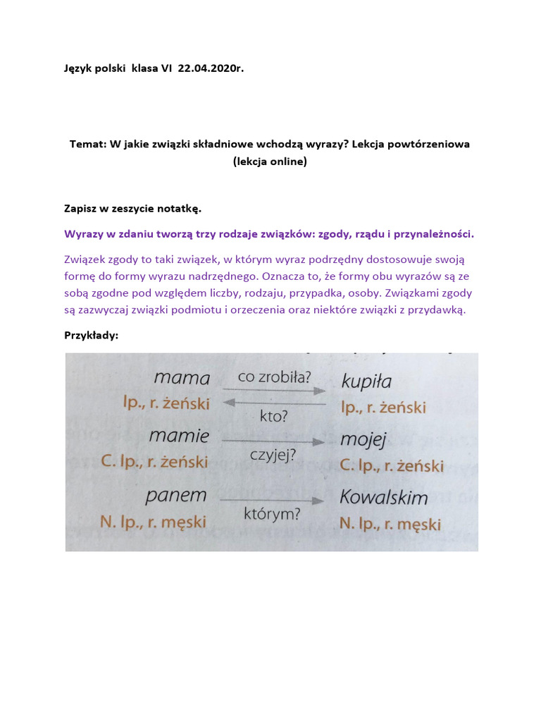 Jezyk Polski Klasa VI 22042020r | PDF