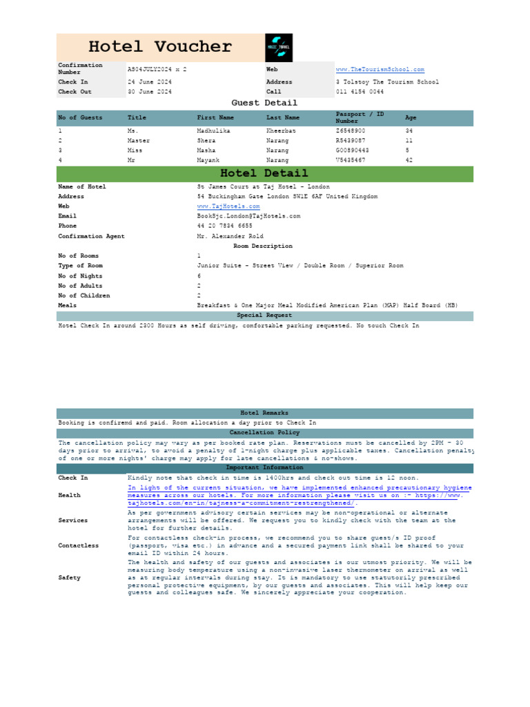 Hotel Voucher Open Format For Full Course Students | PDF | Passport