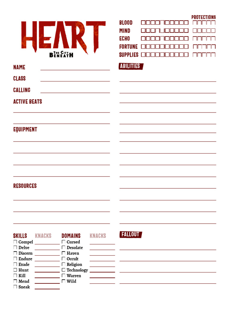 Heart RPG Character Sheet Example | PDF