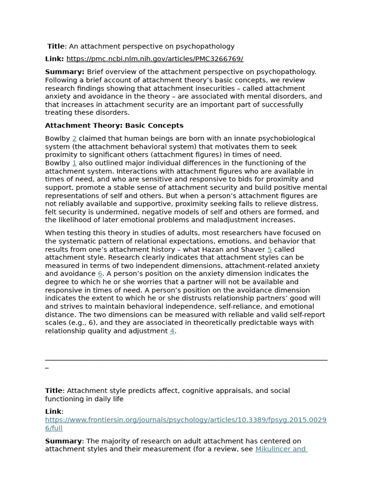 Attachment & Psychopathology Link | PDF | Attachment Theory | Intimate Relationships