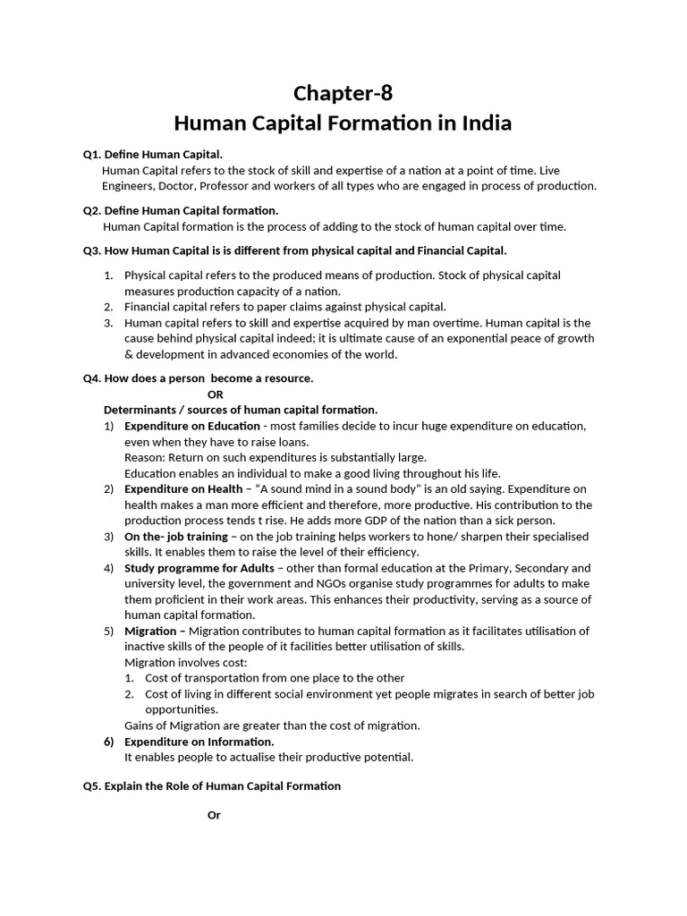 Human Capital Formation in India | PDF | Cost Of Living | Human Capital