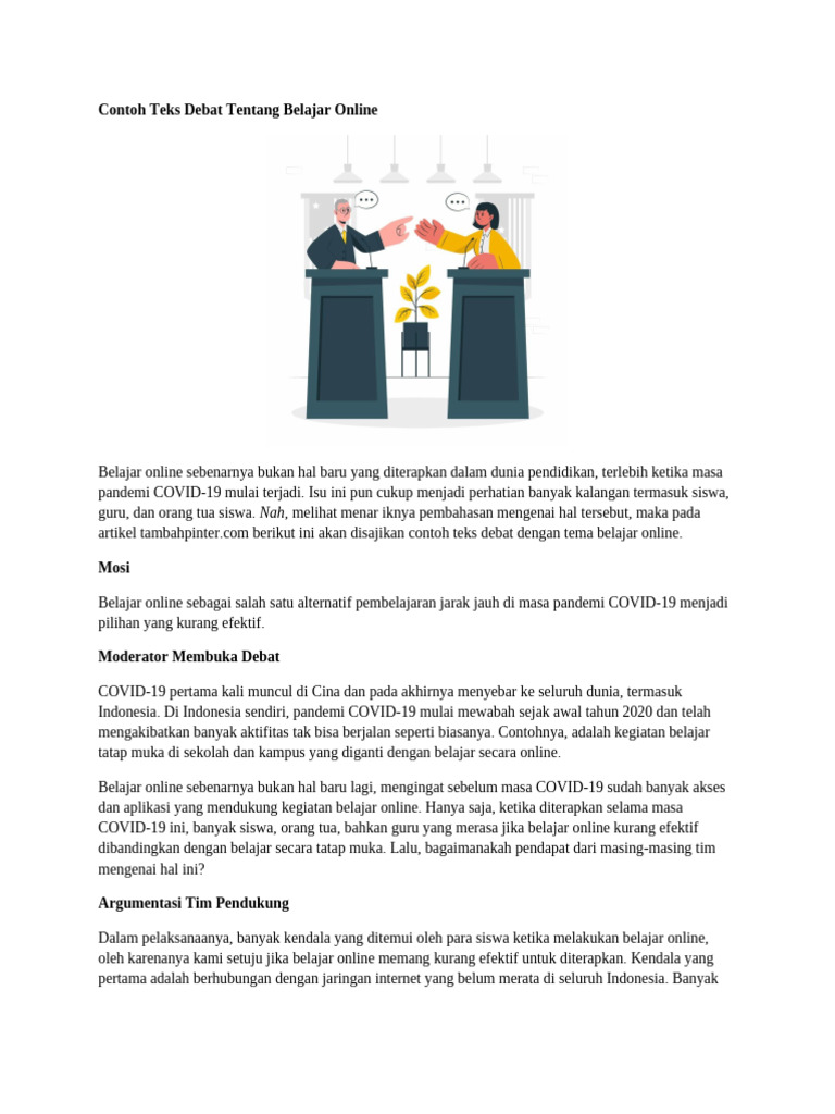 Contoh Teks Debat Tentang Belajar Online | PDF