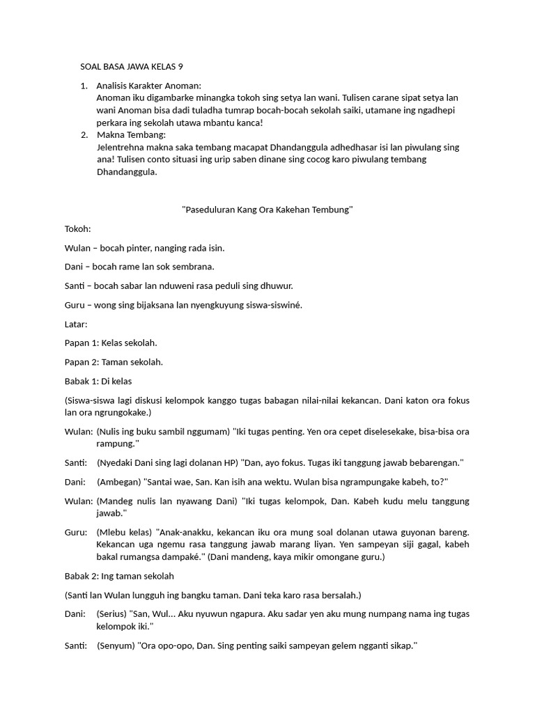Soal Basa Jawa Kelas 9 | PDF