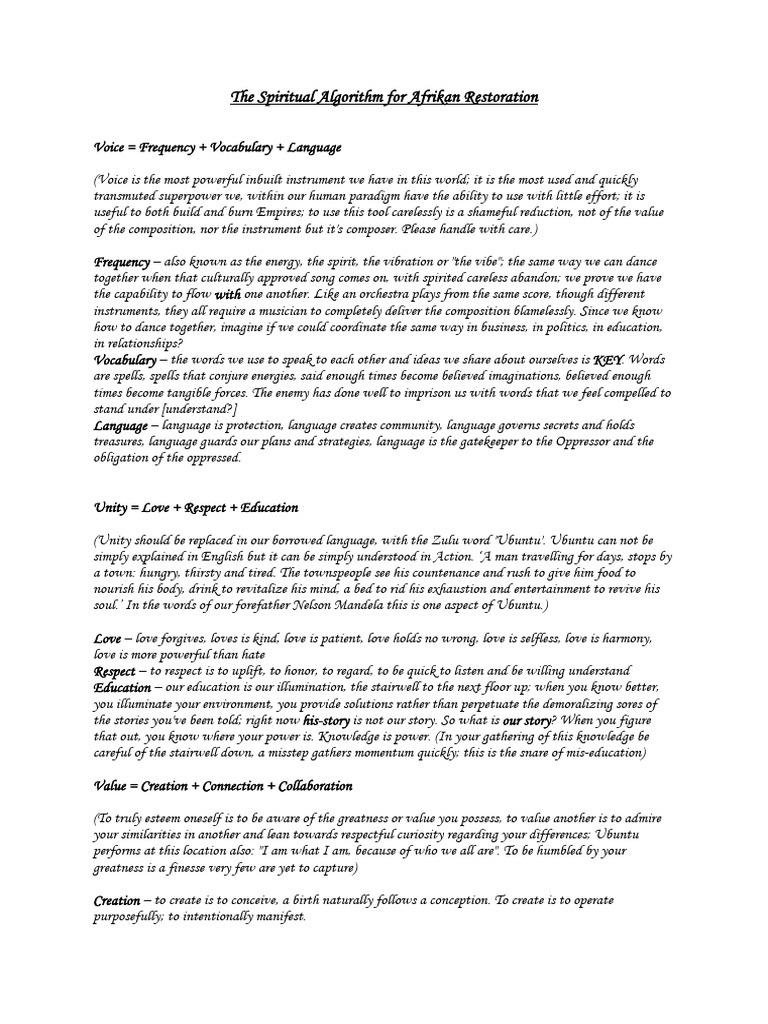 The Spiritual Algorithm For Afrikan Restoration | PDF | Love