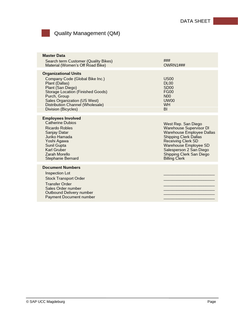 SAP QM Data Sheet | PDF