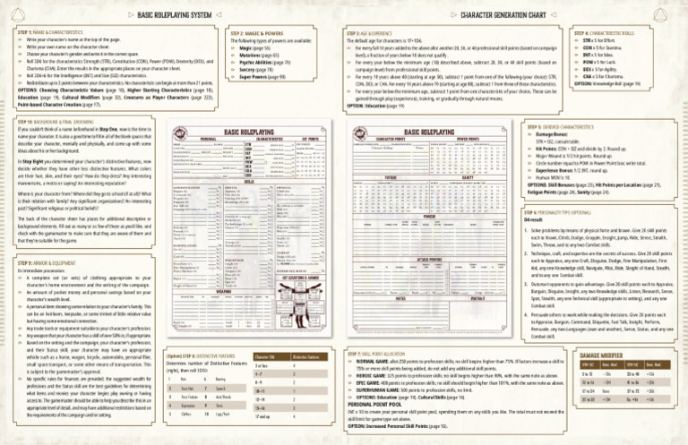 BRP - Character Generation Chart | PDF