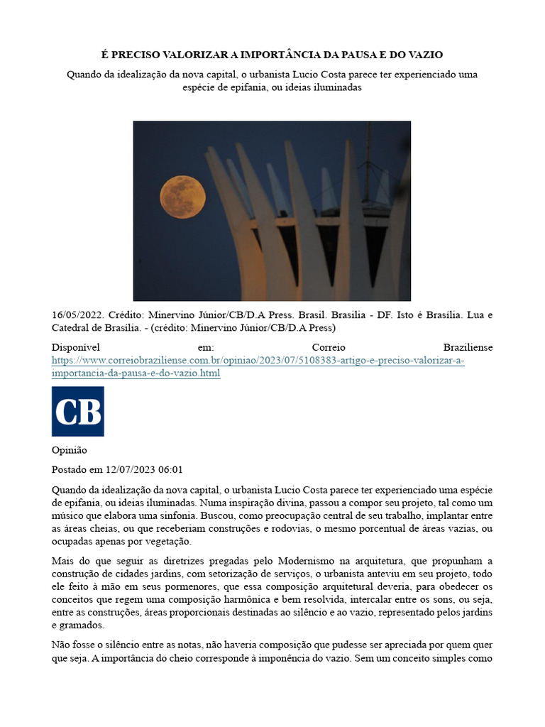 A Importância do Vazio em Brasília | PDF