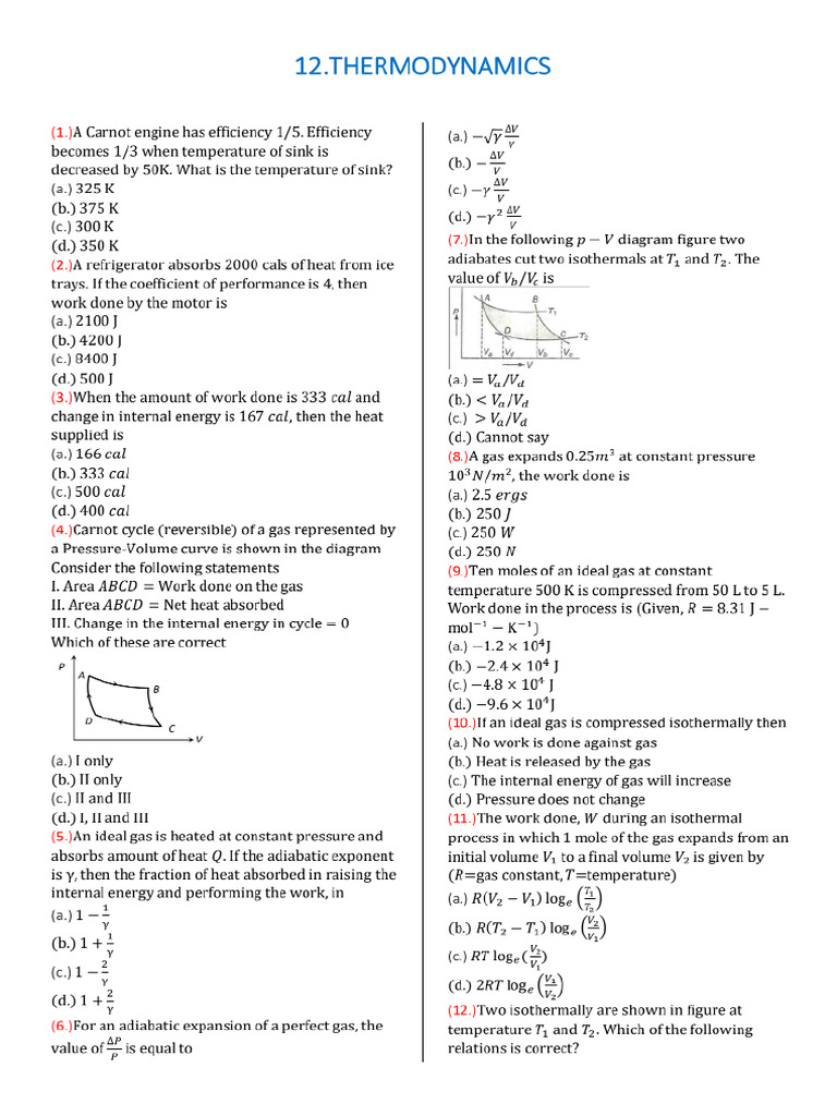 12 Thermodynamics - Questions | PDF