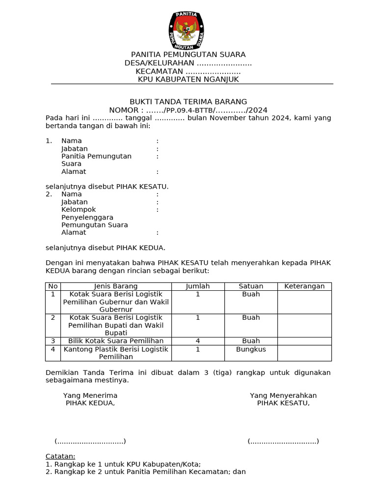 Template BTTB Dari Pps Ke Tps | PDF | Hukum