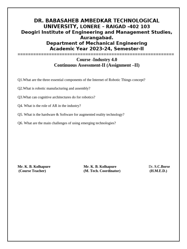 Industry 4.0 Assignment-CA-II 2023-24 Part-II | PDF