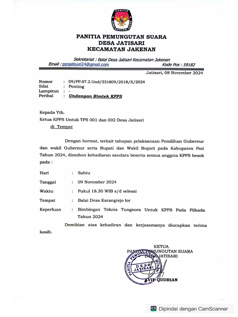 Undangan Bimtek Tungsura KPPS | PDF