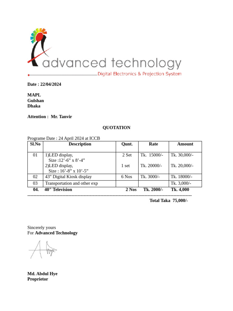 Quotation for LED Displays and Kiosks | PDF