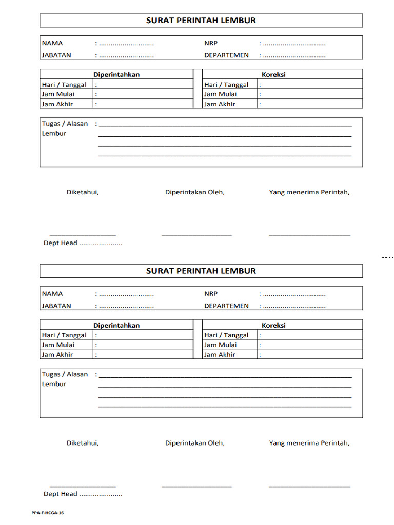 Surat Perintah LEMBUR | PDF