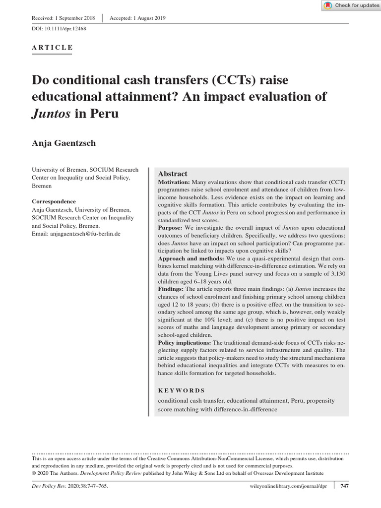 Development Policy Review - 2019 - Gaentzsch - Do Conditional Cash ...