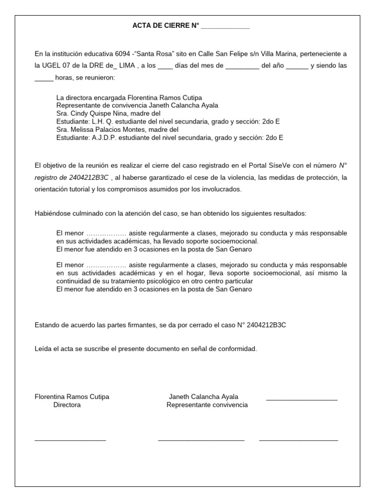 Acta de Cierre Caso Huayllas y Diaz 2do e | PDF