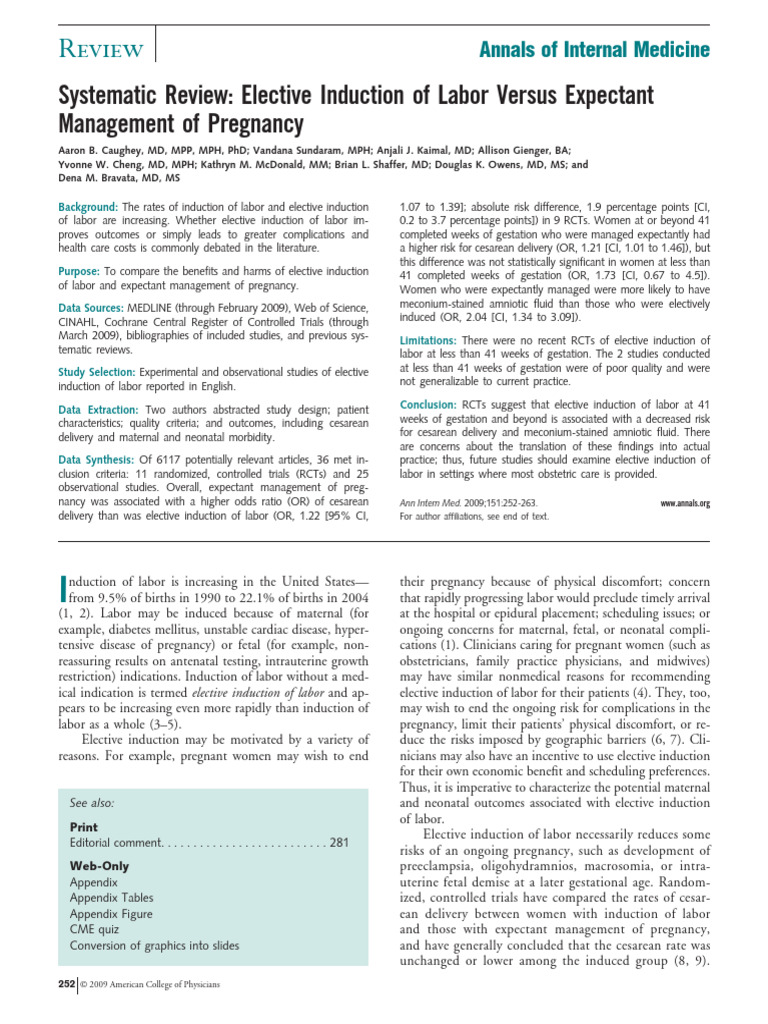Sys Review - Elective Induction of Labor Versus Expectant Management of Pregnancy (Ann Int Med ...
