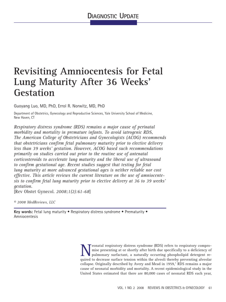 Amniocentesis for Fetal Lung Maturity | PDF | Preterm Birth | Childbirth