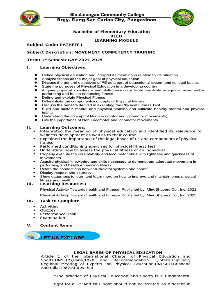 Pathfit 1 Module j (3) | PDF | Body Mass Index | Physical Fitness