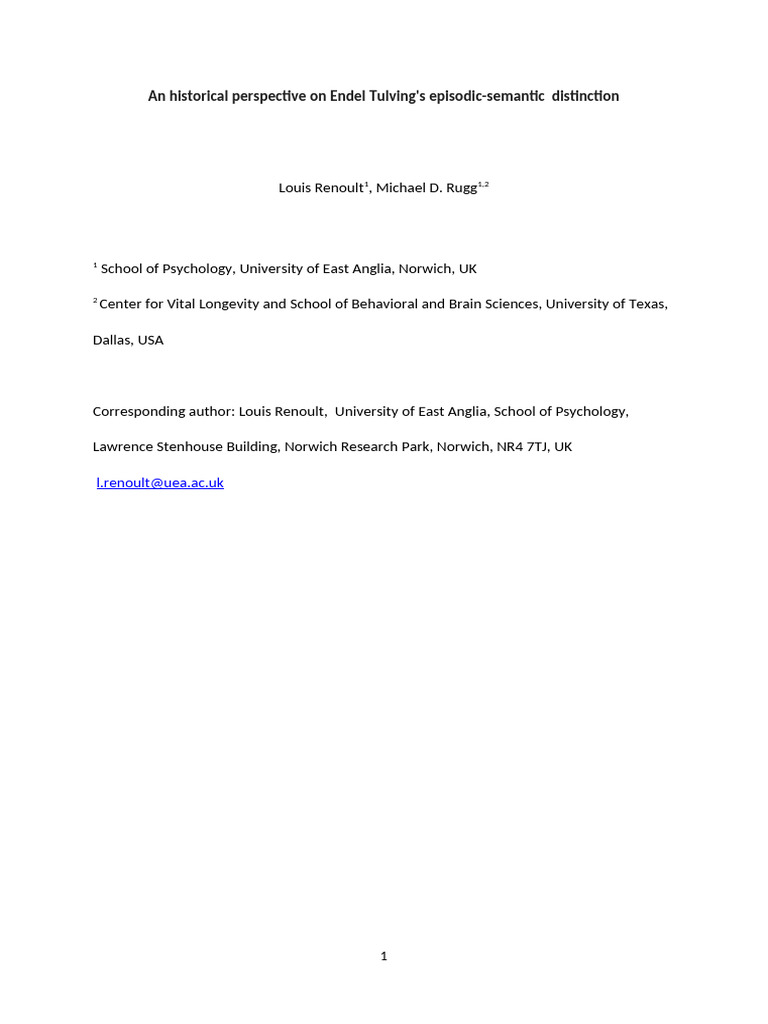 Evolution of Tulving's Memory Distinction | PDF | Recall (Memory) | Memory