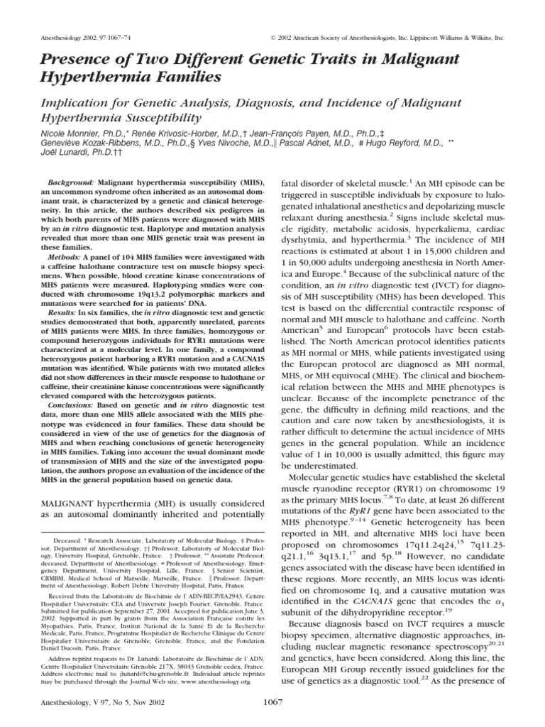 Presence of Two Different Genetic Traits in Malignant Hyperthermia ...
