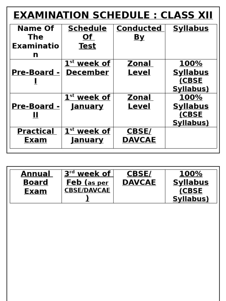 Examination Schedule Class Xii | PDF