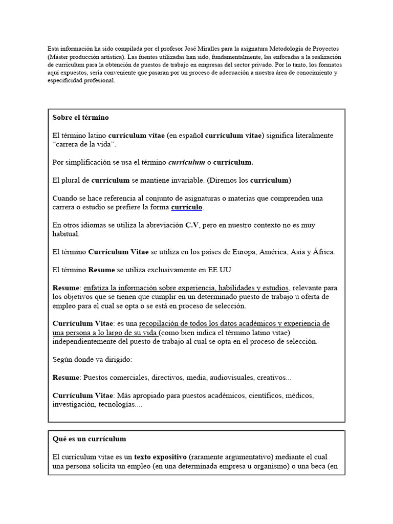 Guía Completa del Currículum Vitae | PDF | Plan de estudios | Experiencia