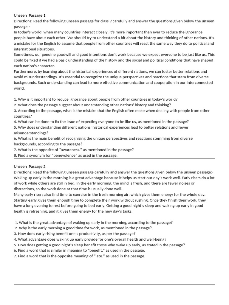 Unseen Passage Practice | PDF | Fuels | Foods