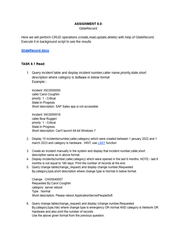 8 ASSIGNMENT GlideRecord | PDF | Server (Computing) | Computer Science
