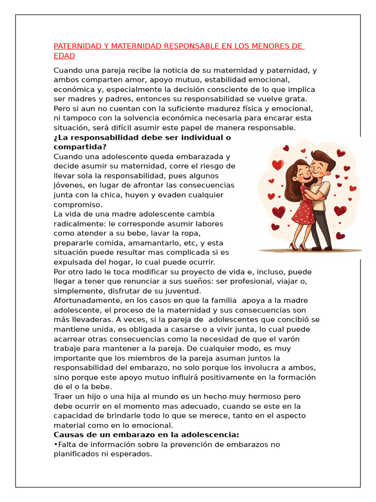 Paternidad y Maternidad Responsable en Los Menores de Edad | PDF | El embarazo | Educación sexual